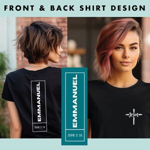 Emmanuel God With Us Christian Tee, Vertical Back Designed Shirt, Jesus ...