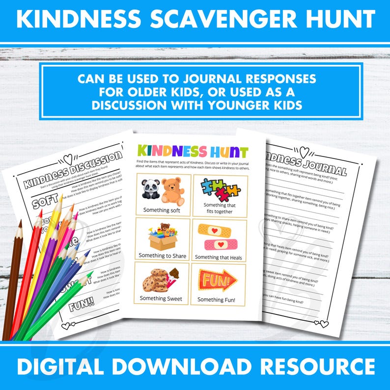 Kindness Scavenger Hunt: Kids Activity Worksheet, Journal Prompts (PDF ...
