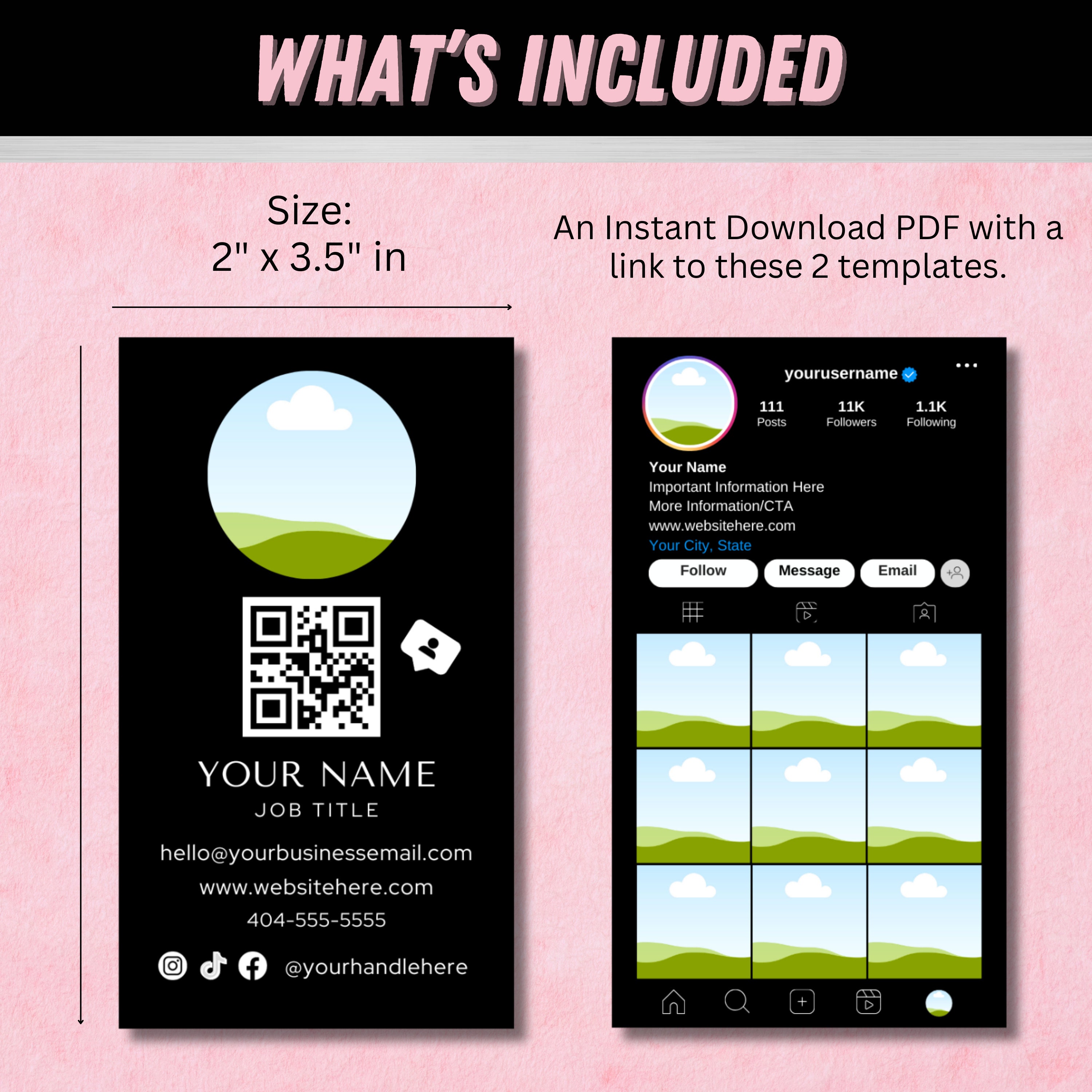 Instagram Business Card, IG Business Card, QR Code Business Card, Canva Business Card Template ...