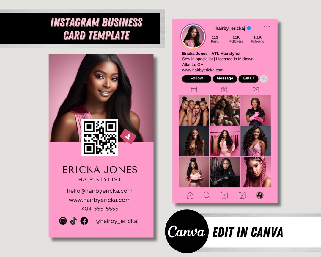 Instagram Business Card, DIY Canva Business Card Template Design, IG ...