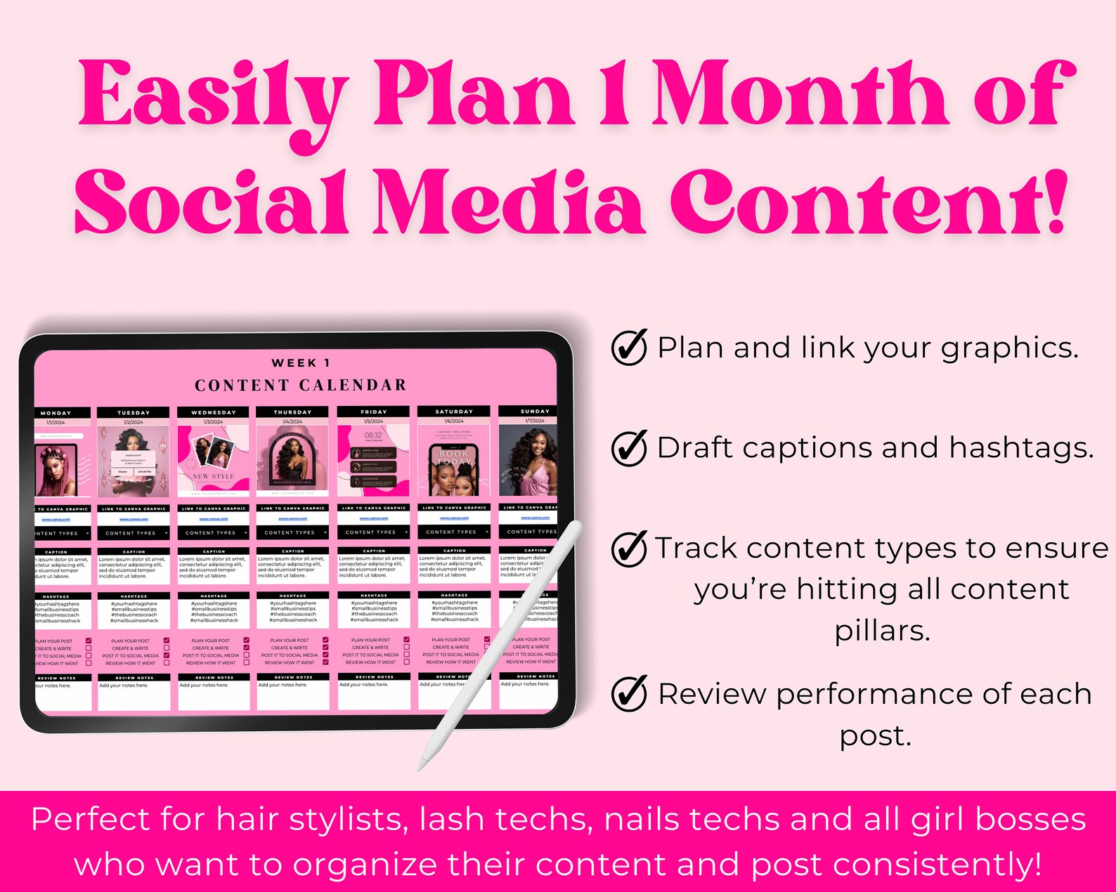 Boss Babe Social Media Content Calendar | Social Media Manager Monthly ...