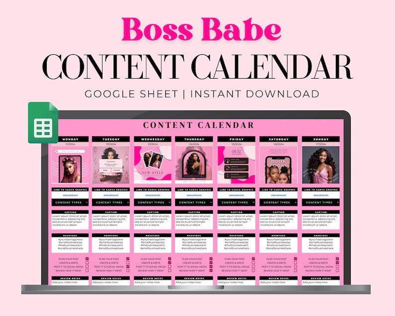 Boss Babe Social Media Content Calendar | Social Media Manager Monthly ...