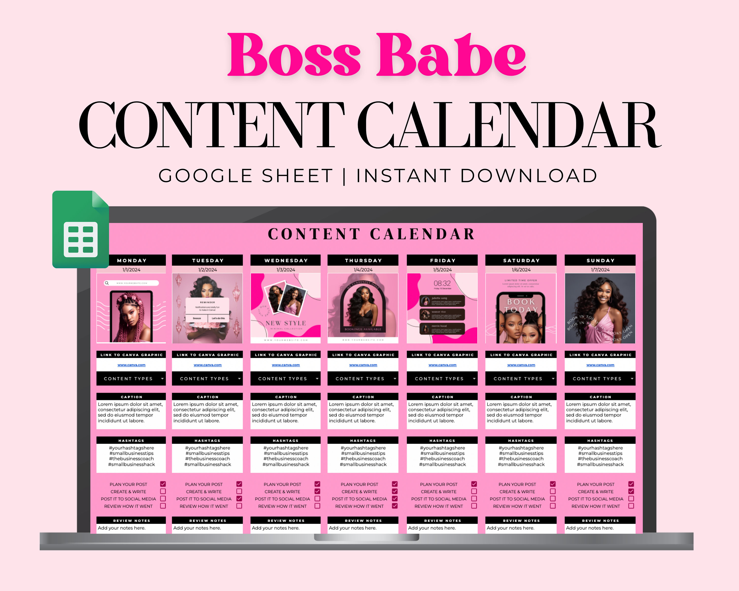 Boss Babe Social Media Content Calendar | Social Media Manager Monthly ...