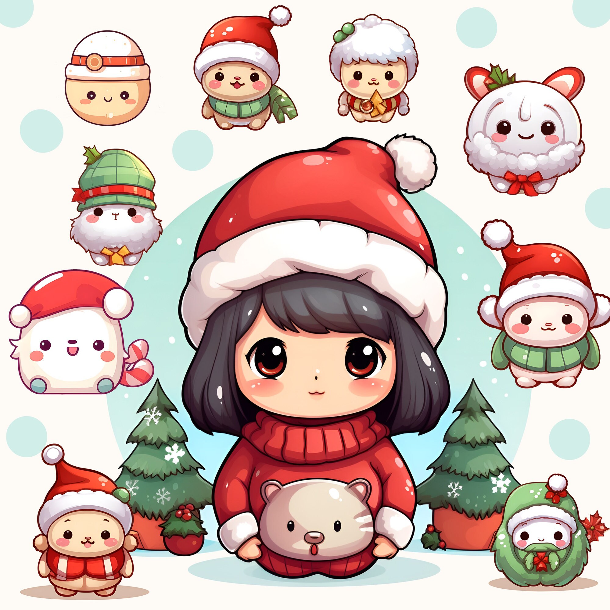 Kawaii Christmas! 101 Christmas Clip Art, Kawaii Clipart PNG Bundle ...