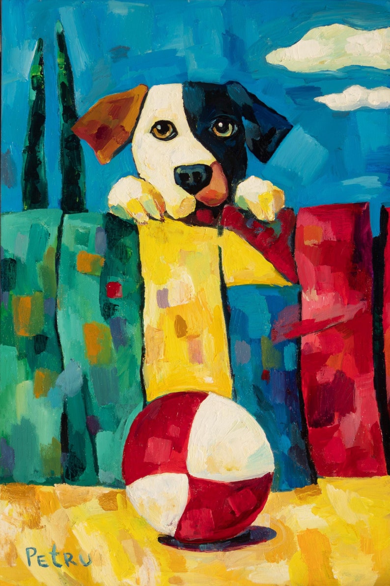 Dog and Ball Art Print, Expressionist Cubism, Modern Home Decor - Etsy