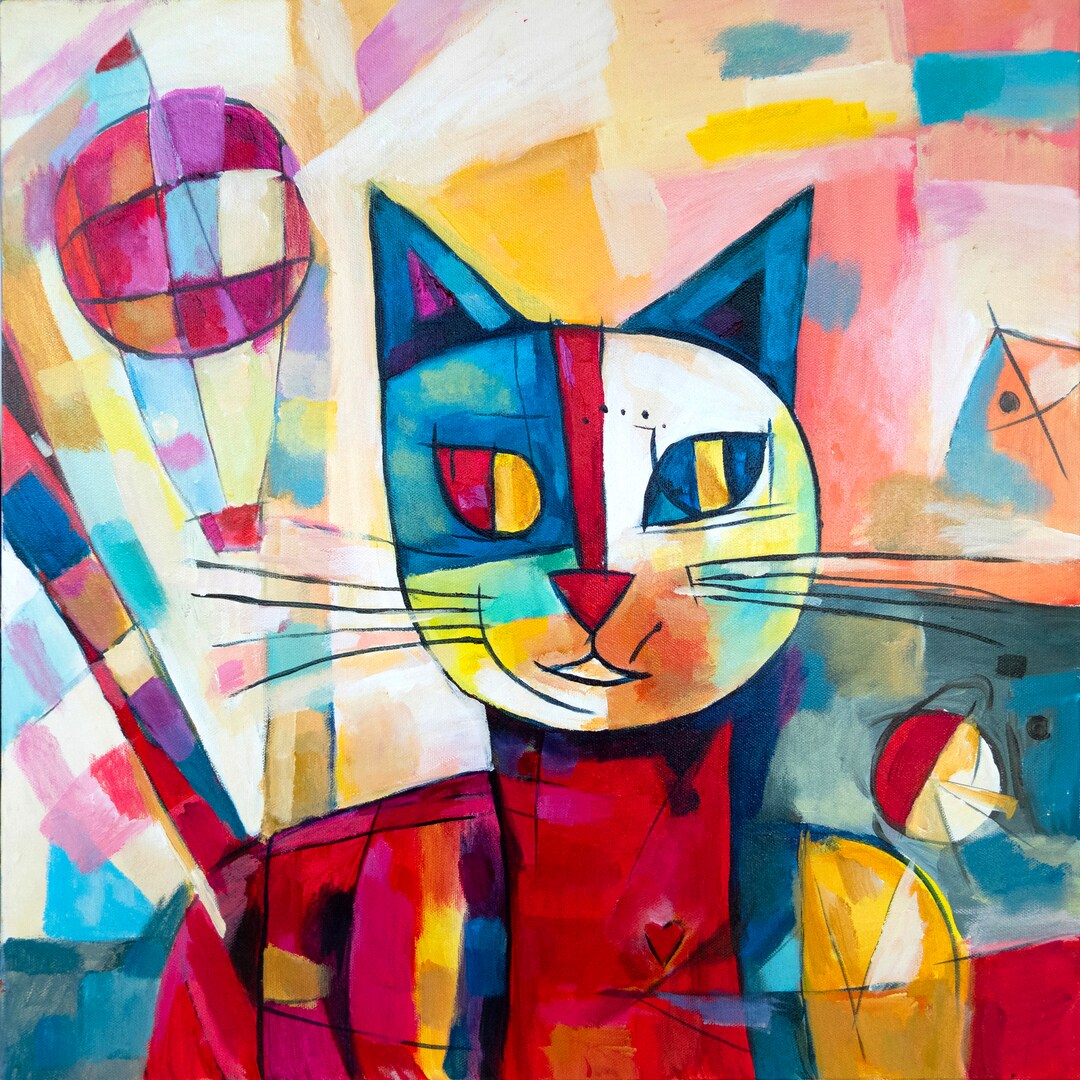 Zelda's Carnival | Vibrant Cat, Balloon Painting, Cubist Expressionist ...