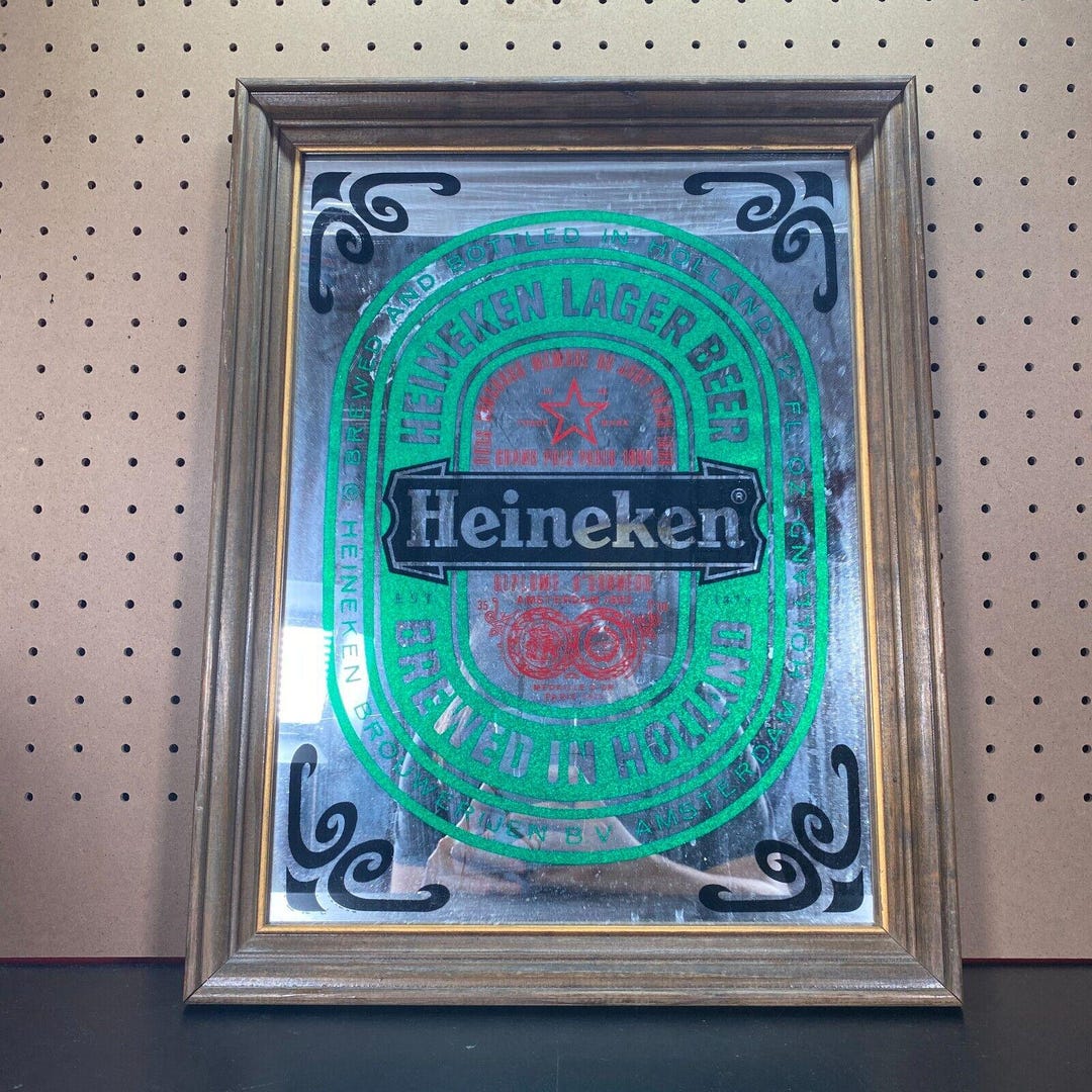 Heineken Beer Mirror Logo Bar Room Sign 18x14 Vintage Collectible Brew ...