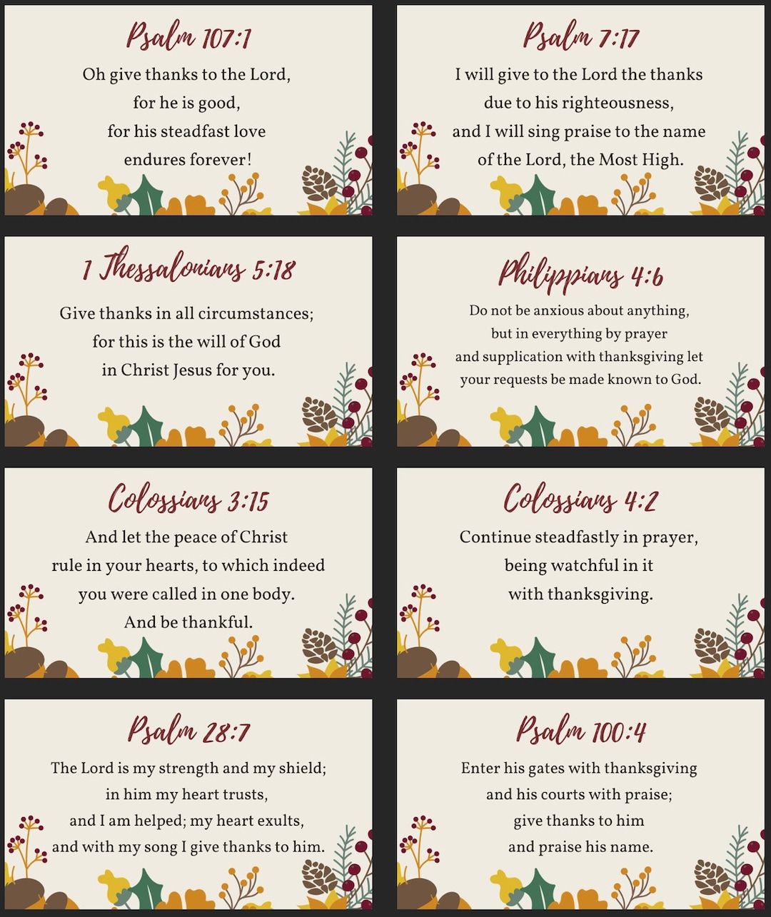 Thanksgiving Bible Verse Cards - Etsy