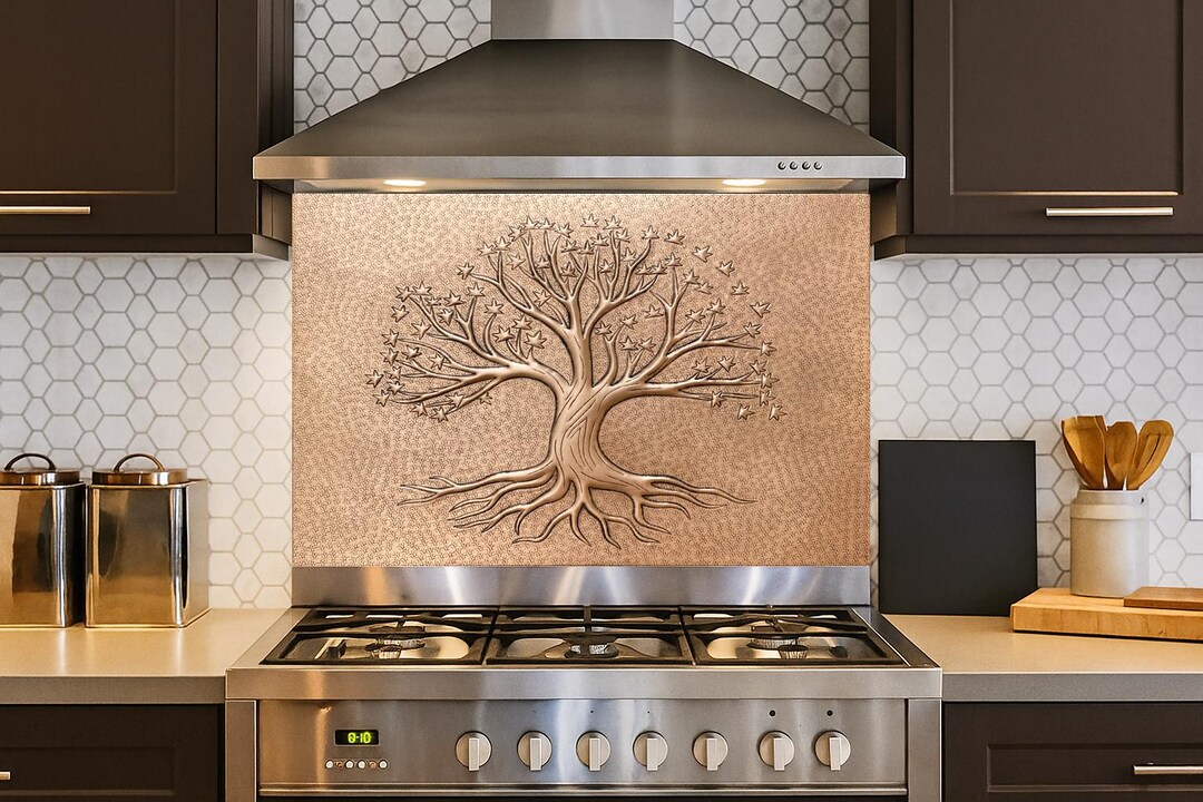 Hammered Copper Tree of Life Backsplash Panel, Custom Metal Tile - Etsy