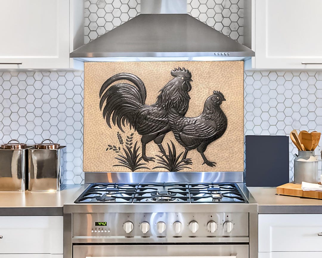 Handmade Hammered Copper Rooster and Hen Wall Art: Rustic Farmhouse ...