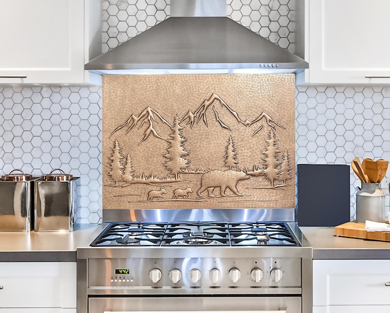 Hammered Copper Bear Backsplash: Rustic Mountain Cabin Wall Art - Etsy