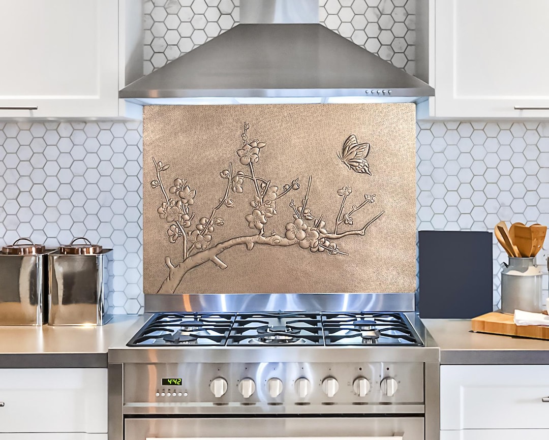 Sakura Cherry Blossom Copper Backsplash – Handcrafted Hammered Kitchen ...