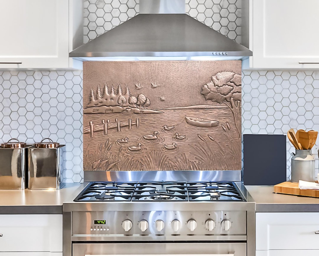 Hammered Copper Backsplash: Ducks on Lake, Rustic Kitchen Wall Art - Etsy