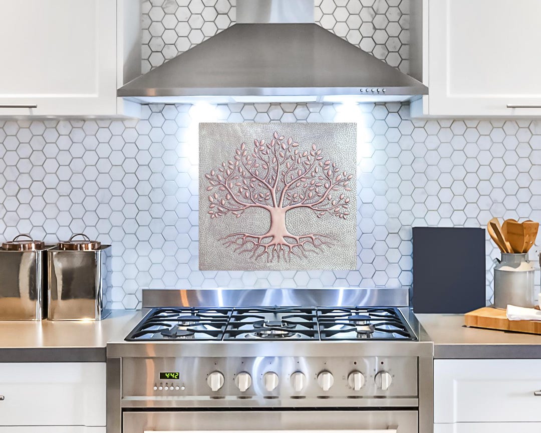Handmade Hammered Copper Tree of Life Backsplash: Rustic Kitchen Wall ...