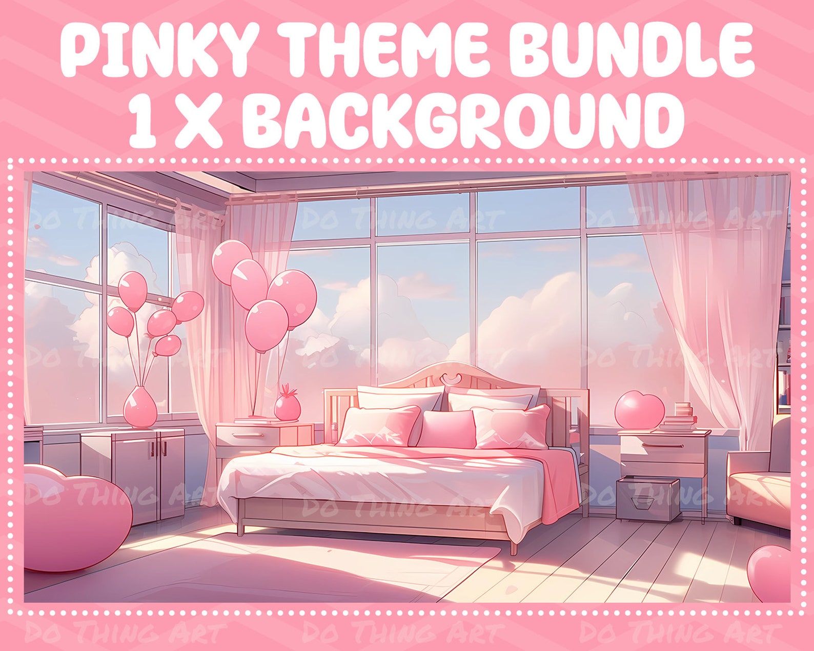Pinky Theme Party Decoration Bundle | Vtuberassets | Twitch Overlay ...