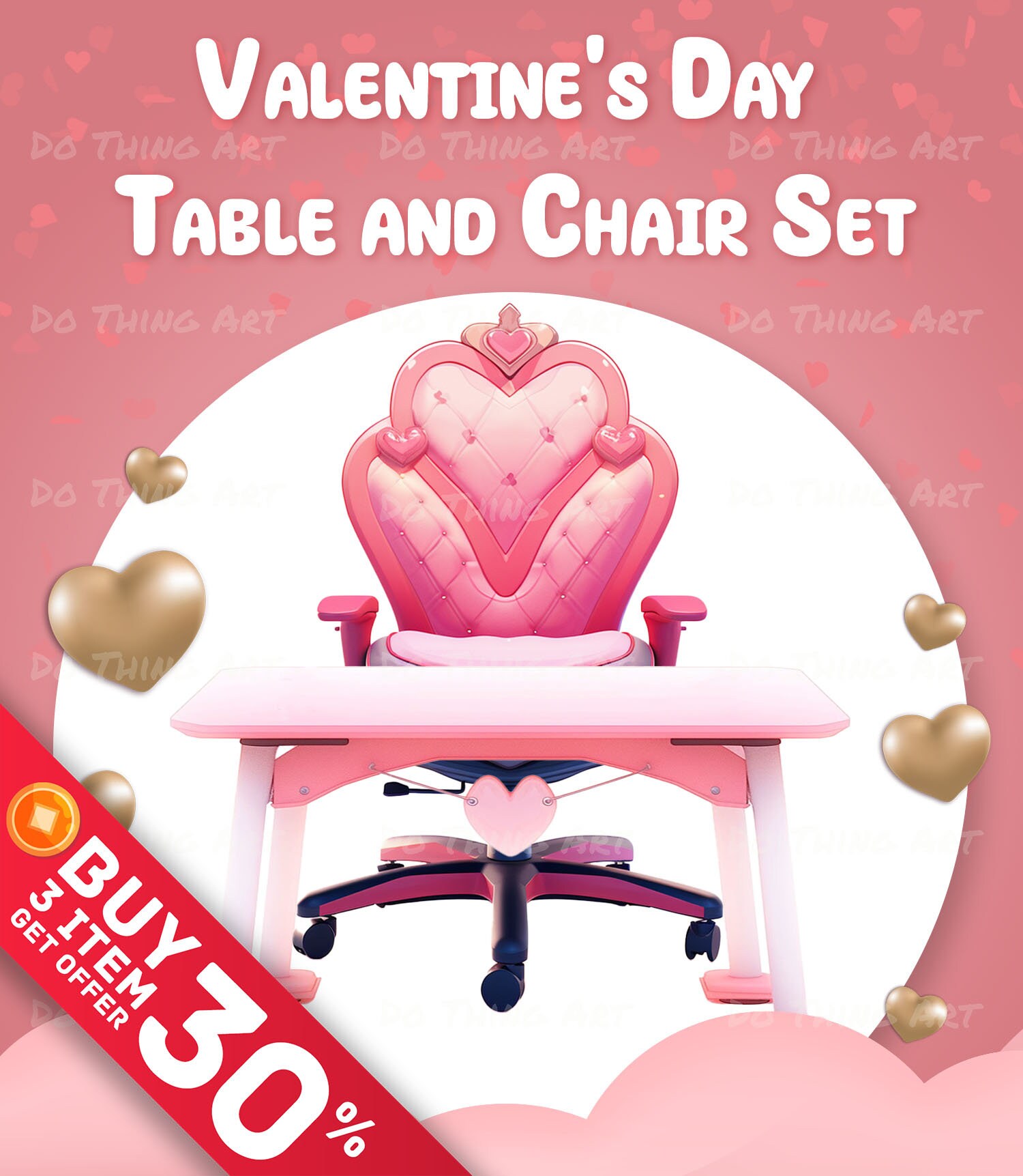 Vtuber Assets Valentine Table and Chair Pinky Kawaii Furniture Cute ...