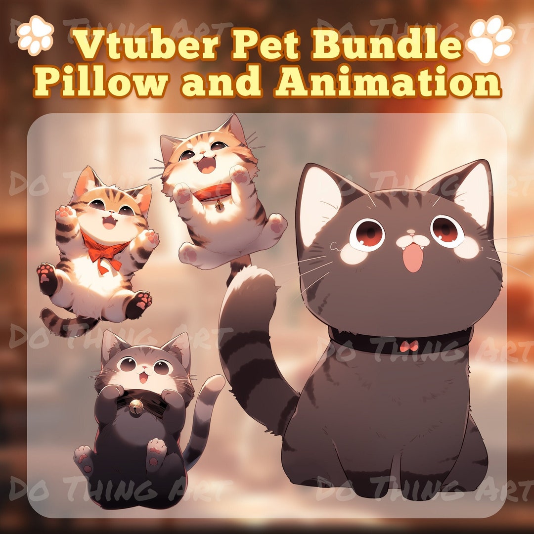 Vtuber Asset | Animated Kawaii Black Cat & Cute Cat Theme Hand Pillow ...