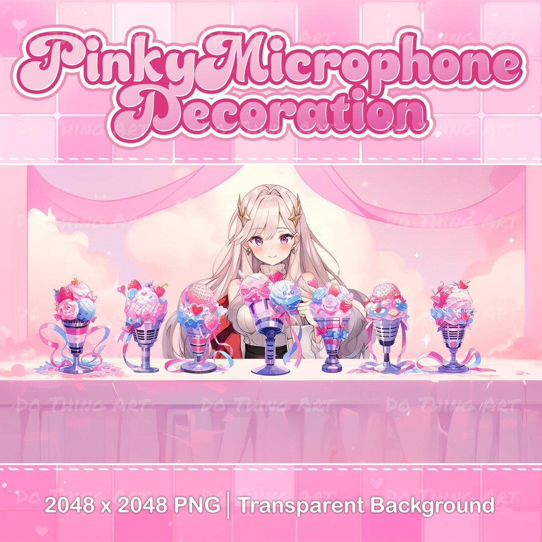 Vtuber Asset | Pinky Microphones | Twitch Decoration | Party Deco ...