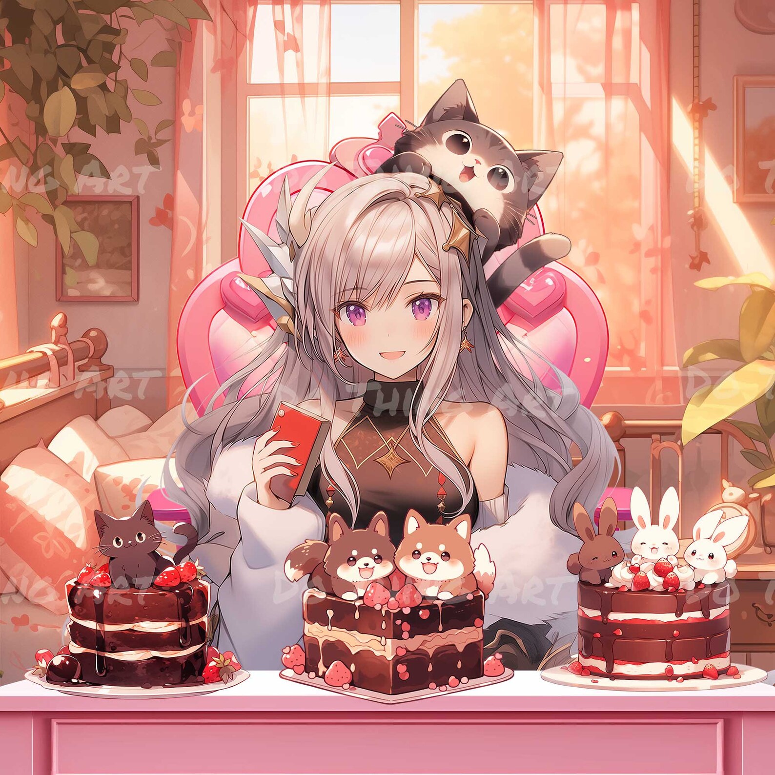 Vtuber Asset | Cute Animal With Cake | Twitch Decoration | Party Assets ...