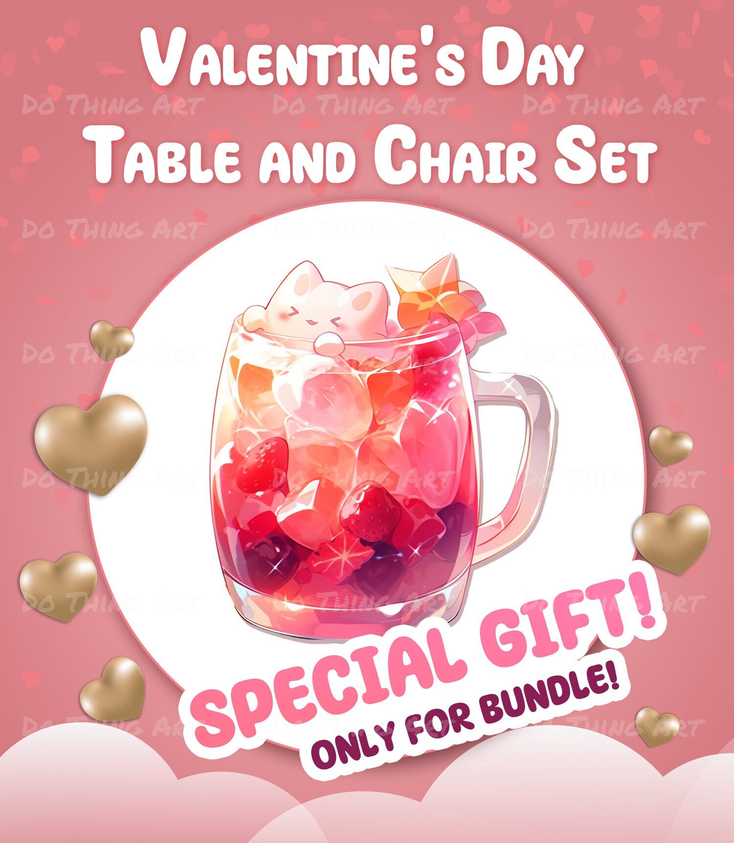Vtuber Assets Valentine Table and Chair Pinky Kawaii Furniture Cute ...