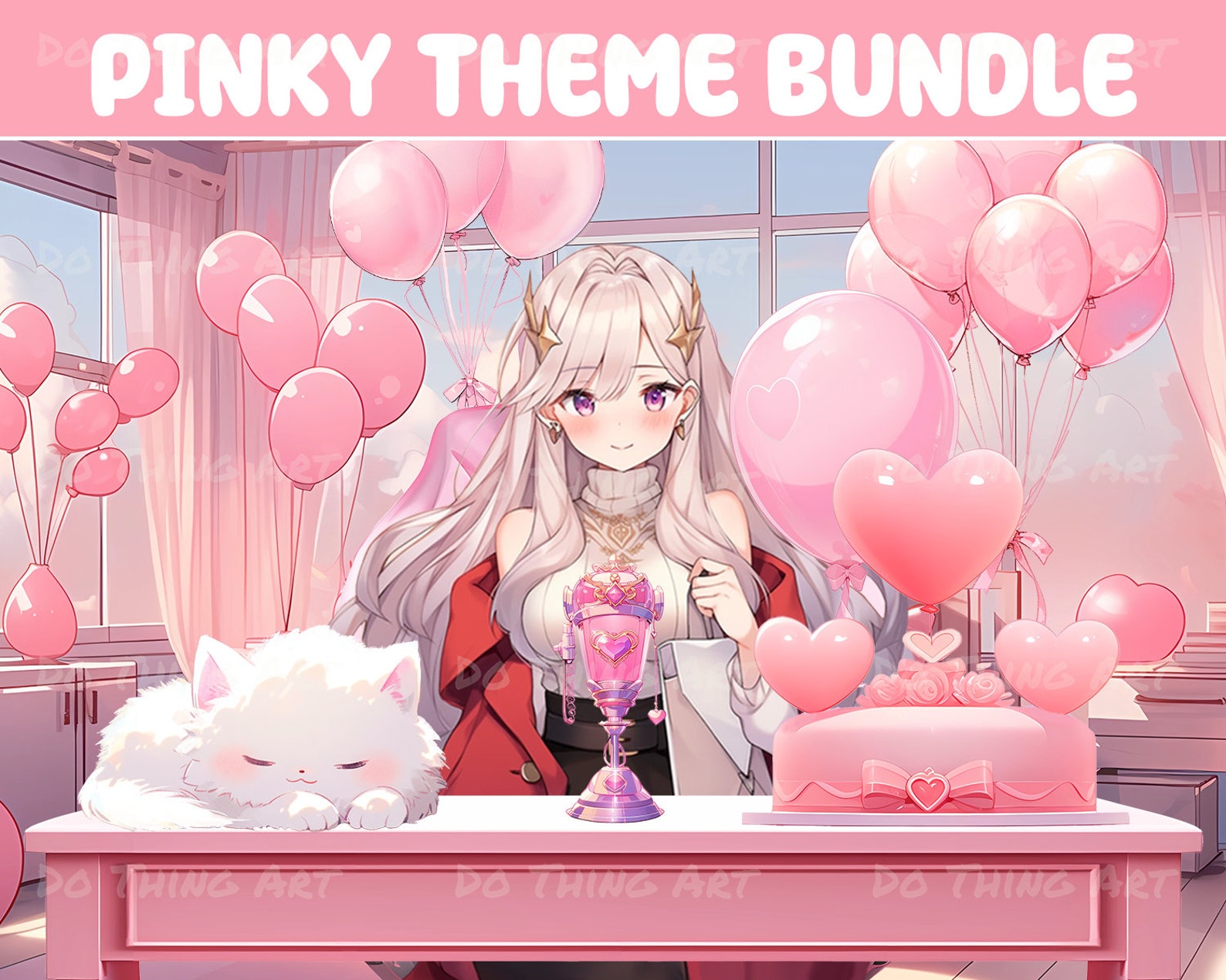 Pinky Theme Party Decoration Bundle | Vtuberassets | Twitch Overlay ...