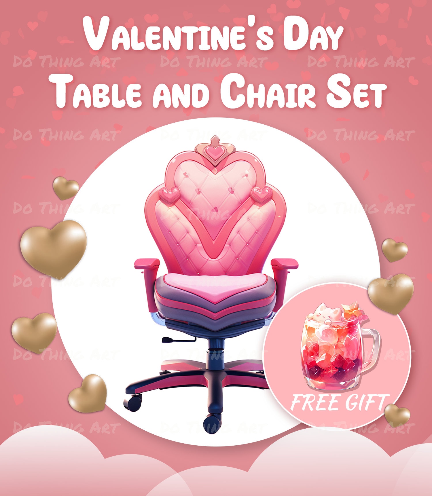 Vtuber Assets Valentine Table and Chair Pinky Kawaii Furniture Cute ...