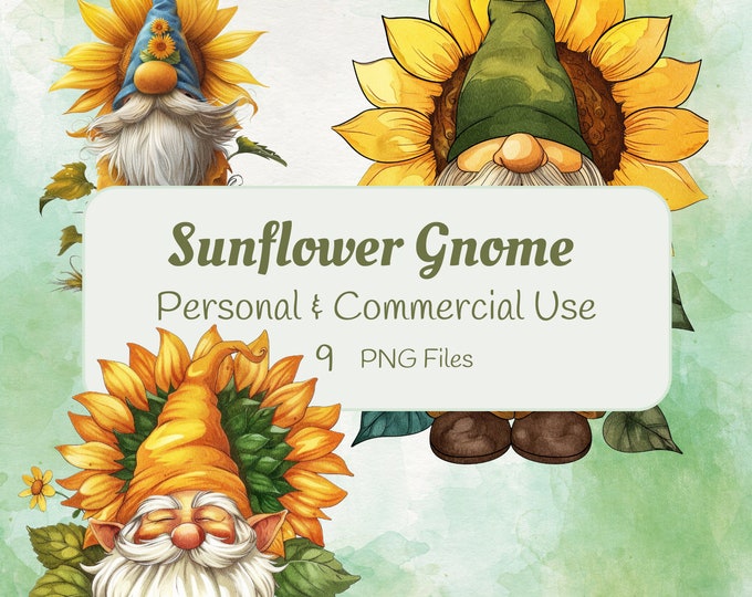 25 PNG Sunflower Gnome Clipart Bundle,garden Gnome Watercolor Clipart ...