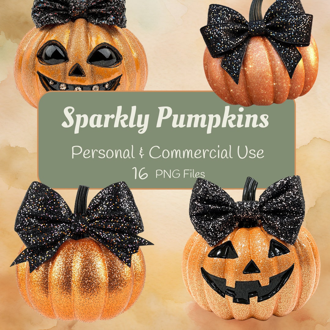 Sparkly Pumpkin Clipart | Coquette Pumpkin Clipart | Halloween Clipart ...