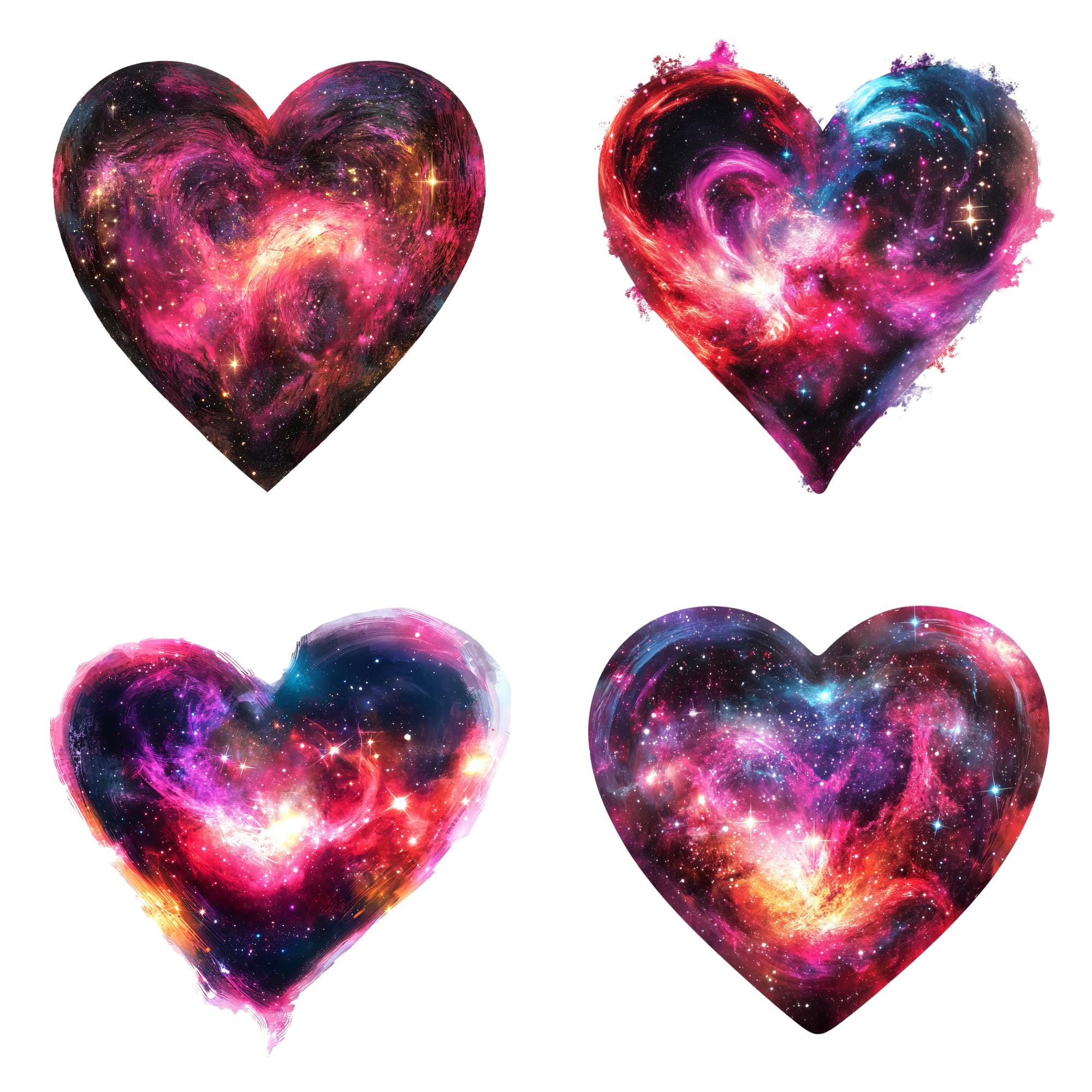 Cosmic Heart Clipart Pack - Vibrant Galaxy Love Hearts Digital Download ...