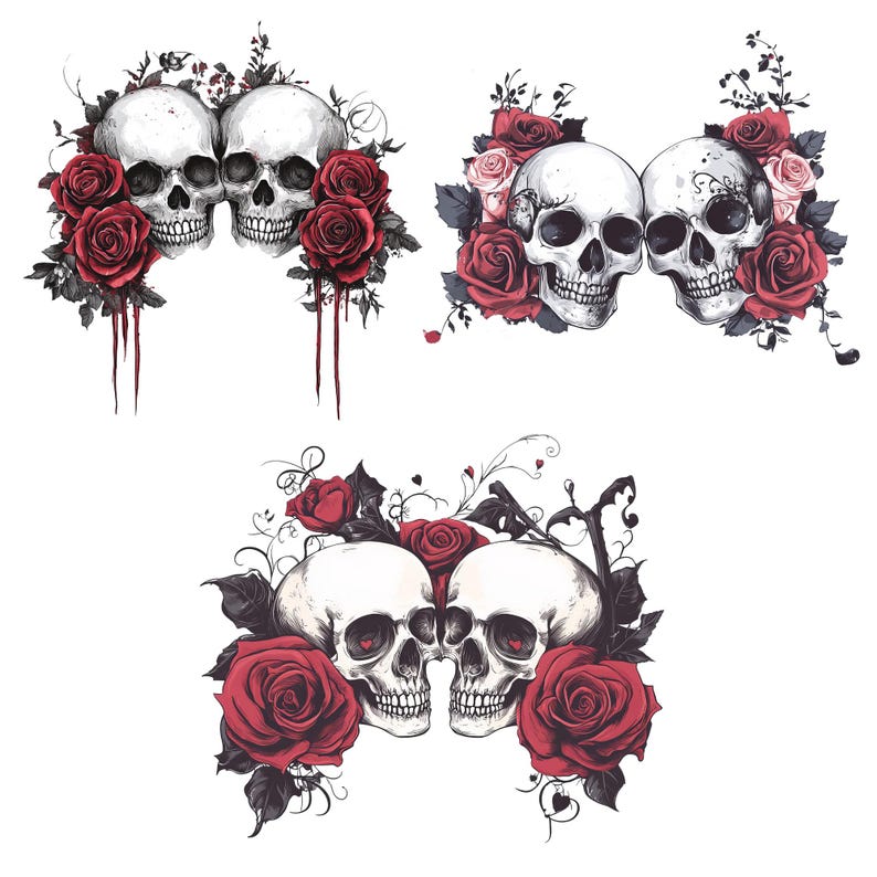 Gothic Skull and Roses Clipart Pack - Digital Download, Dark Floral ...
