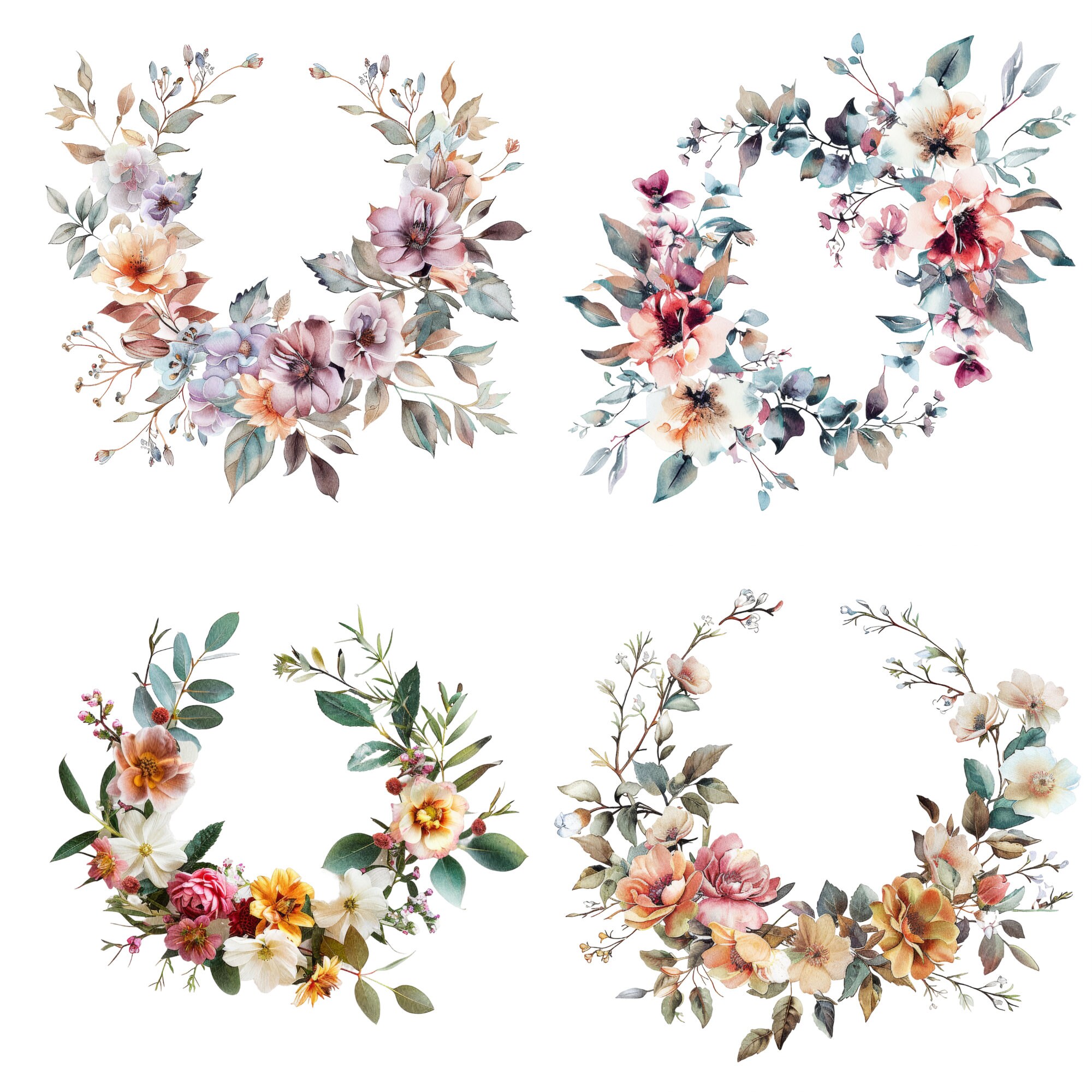 Spring Floral Wreaths & Frames Clip Art | Watercolor Spring Flowers ...