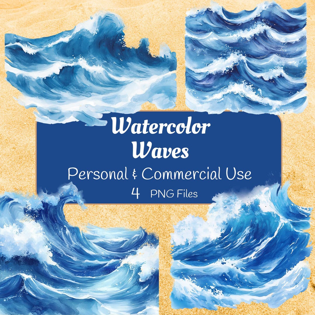 Watercolor Waves PNG, Beach Clipart, Ocean Wave Graphics, Digital ...