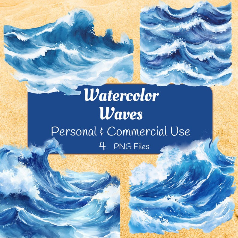 Watercolor Waves PNG, Beach Clipart, Ocean Wave Graphics, Digital ...