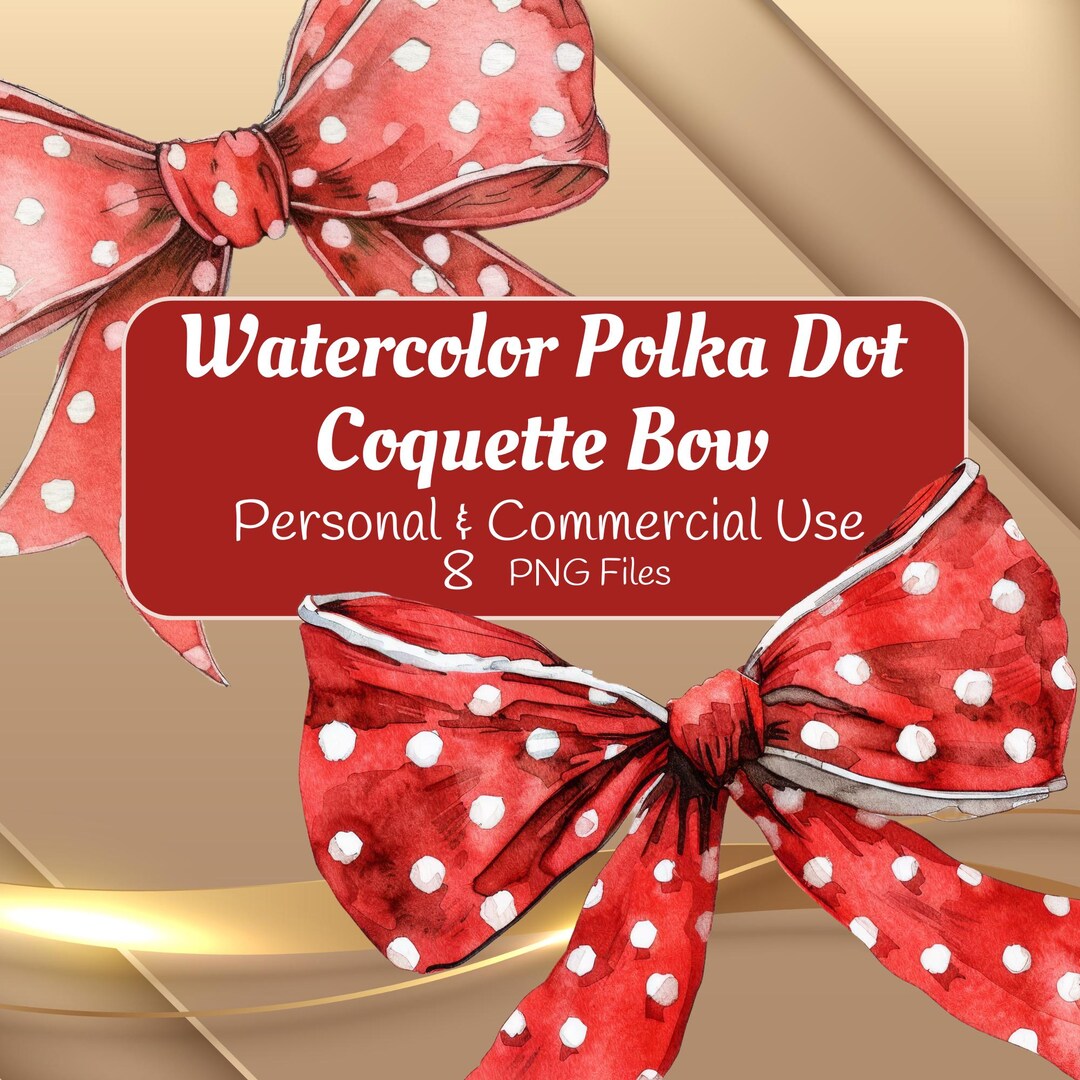 Watercolor Polka Dot Bow Clipart, Polka Dot Design, Digital Clipart ...