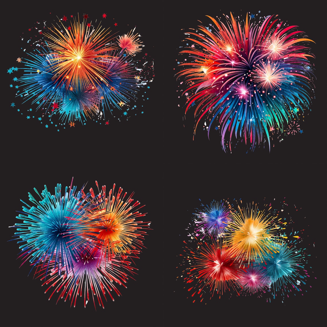 Watercolor Fireworks Clipart | 4th of July Clipart | New Years Clipart ...