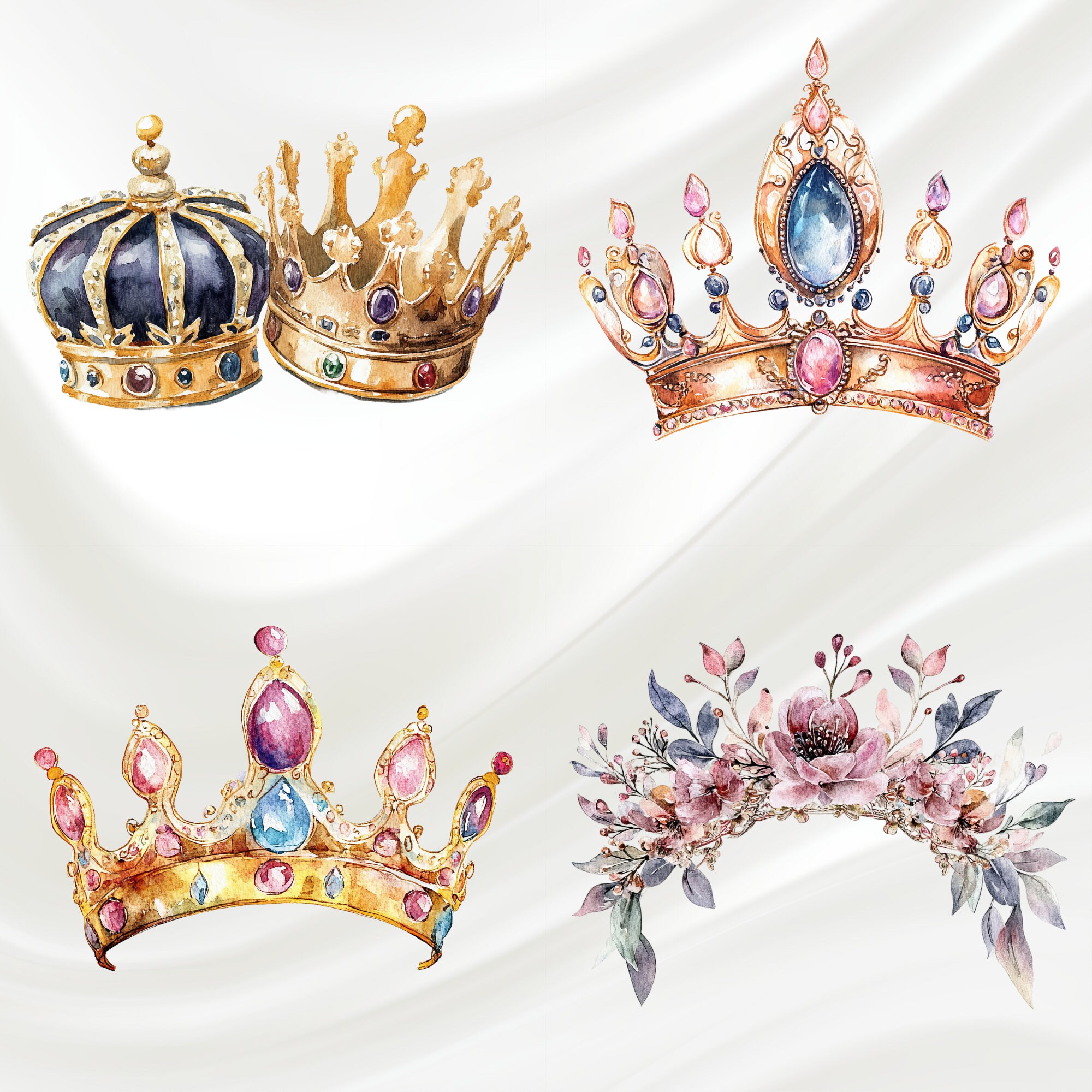 Watercolor Crowns and Tiaras Clipart | Princess Crown PNG | Watercolor ...