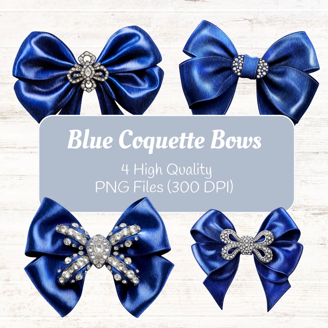 Blue Coquette Bows Png With Rhinestones, Watercolor Coquette Bow ...