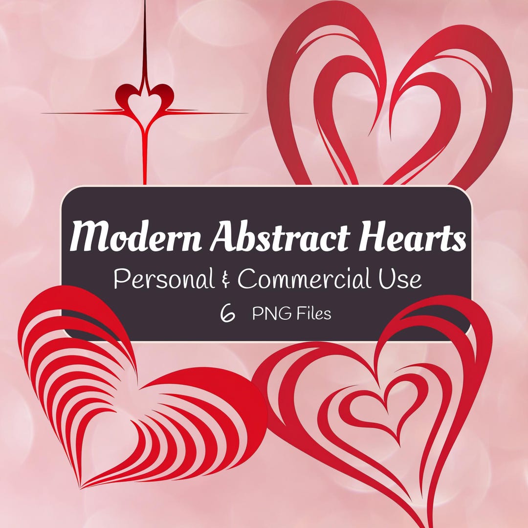 Modern Abstract Heart Clipart Pack - Digital Download, Vibrant Red ...