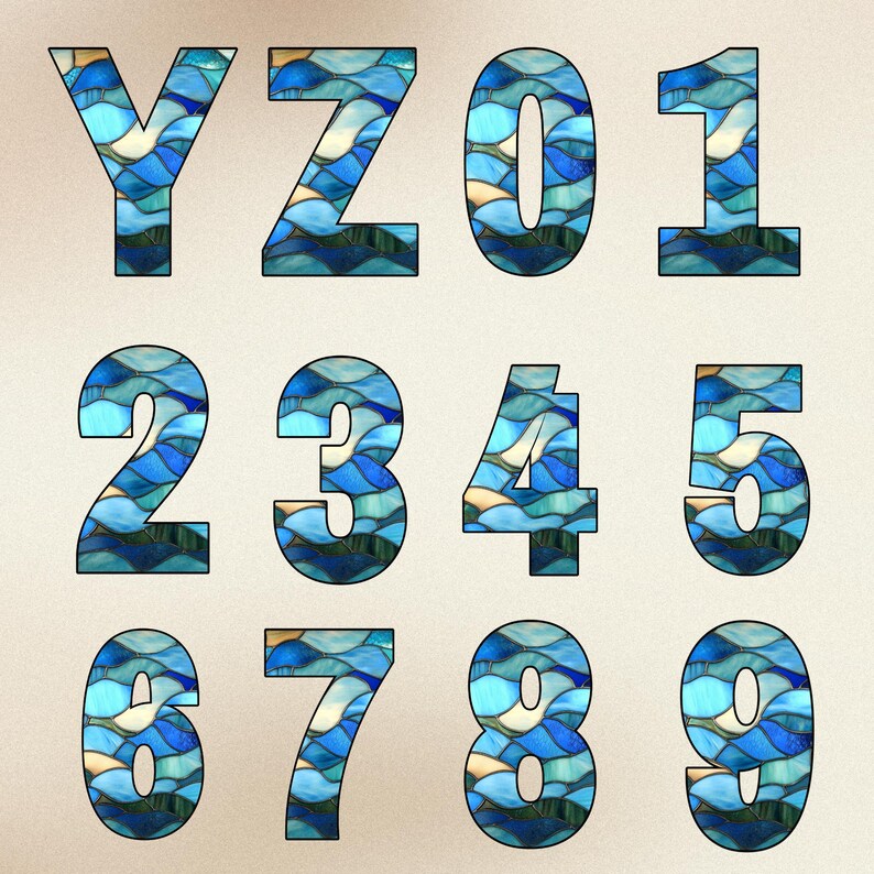 Stained Glass Alphabet Clipart, Beach Blue Decorative Letters and ...