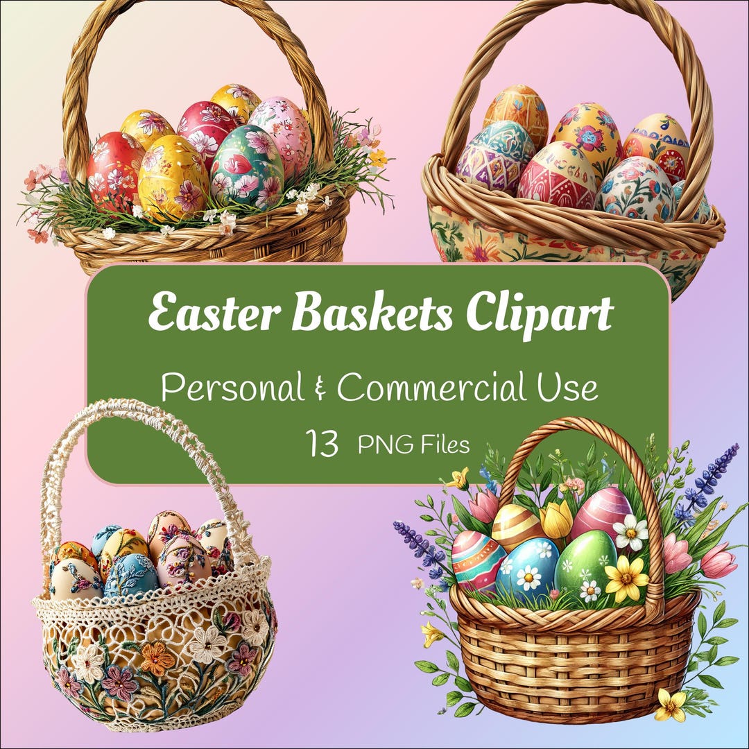 Easter Baskets Clipart, Spring Graphics, Colorful Spring Designs ...