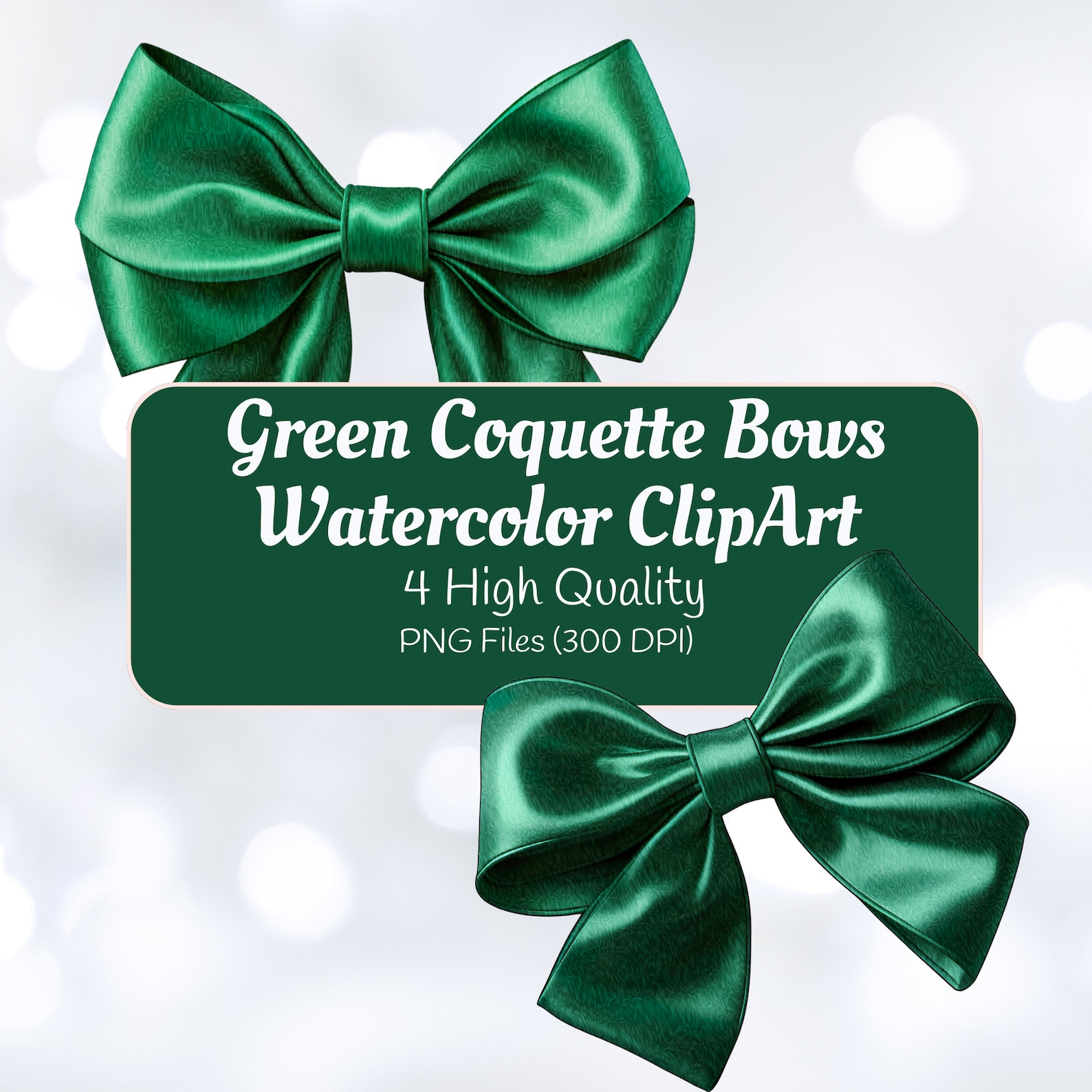 Green Coquette Bows Png, Watercolor Coquette Bow, Commercial Use ...