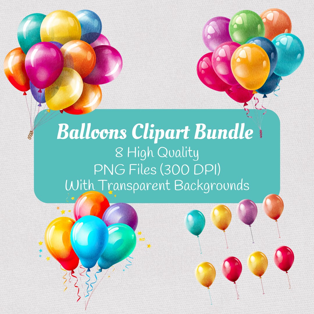 Birthday Party Clipart | Balloon Bundle PNG | Commercial Use | Personal ...