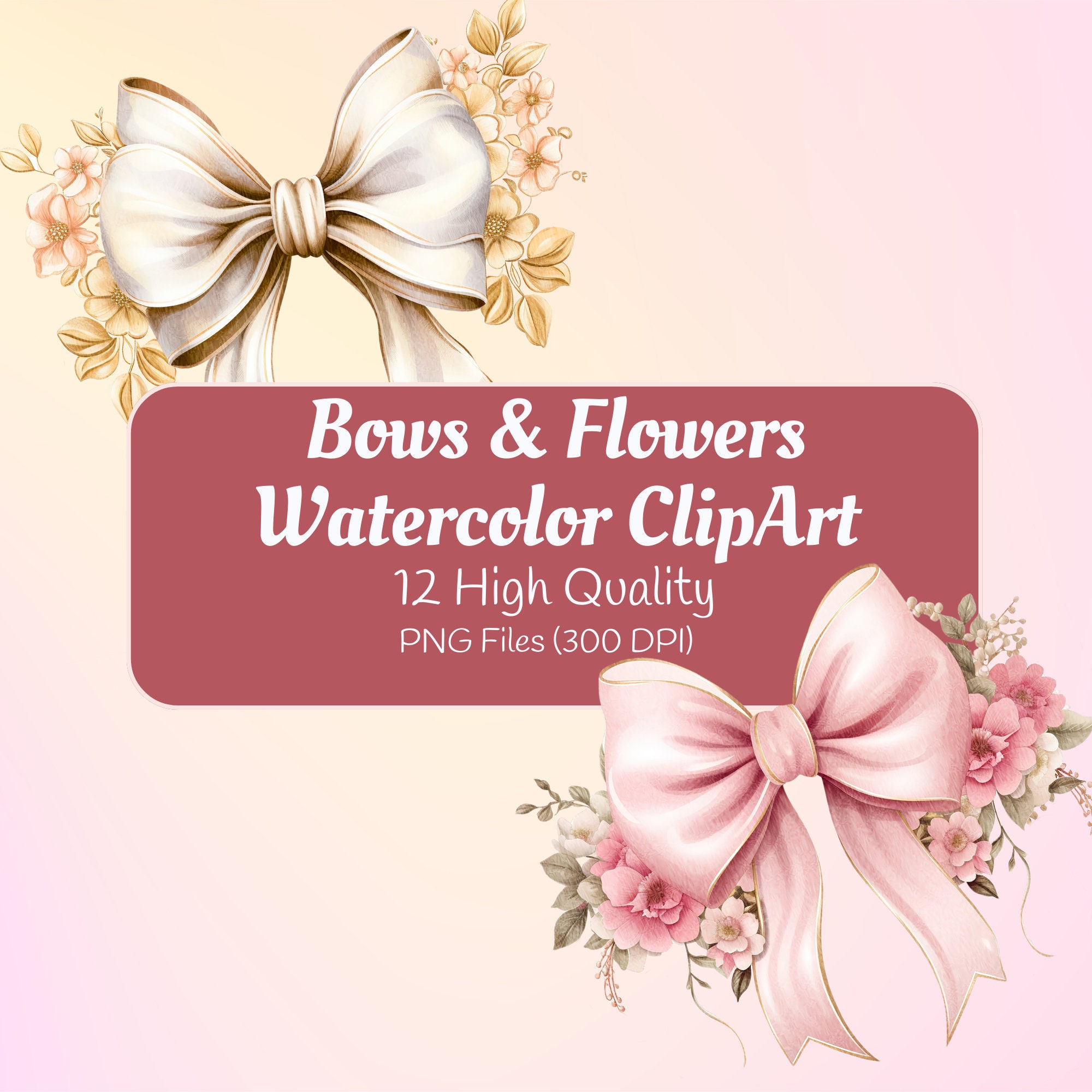 Bows and Flowers Watercolor Bow Clipart | Bow PNG | Floral Png ...