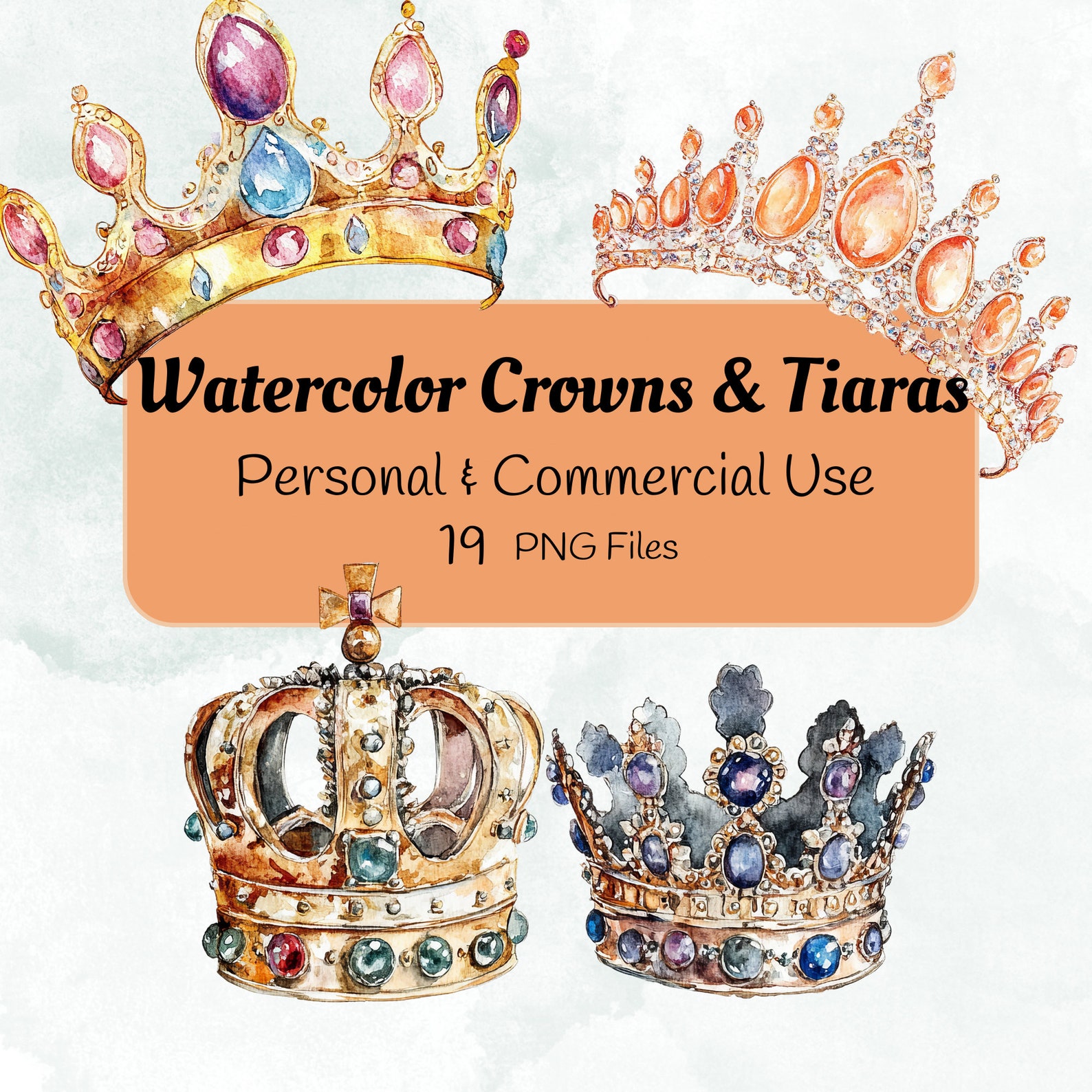 Watercolor Crowns and Tiaras Clipart | Princess Crown PNG | Watercolor ...