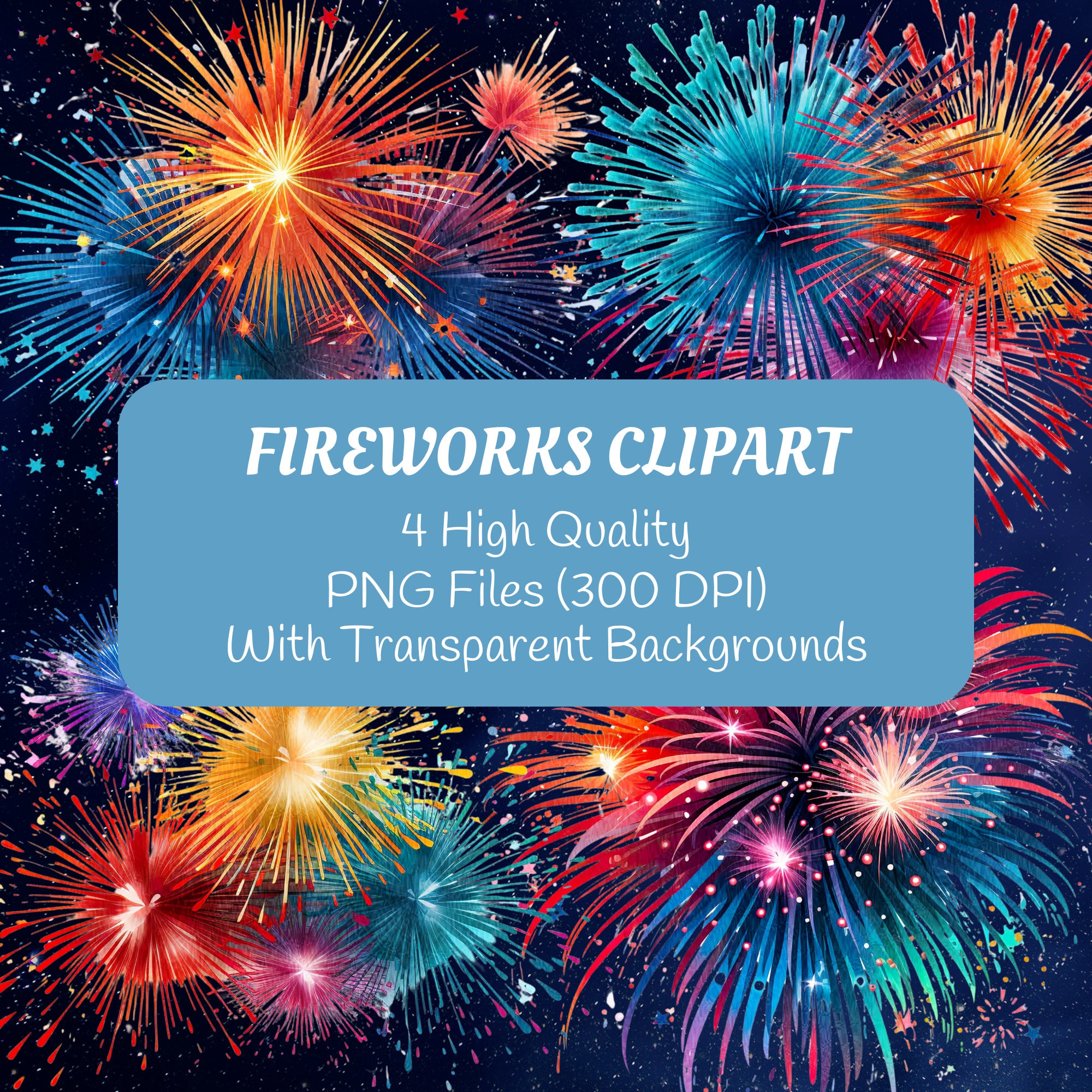 Watercolor Fireworks Clipart | 4th of July Clipart | New Years Clipart ...