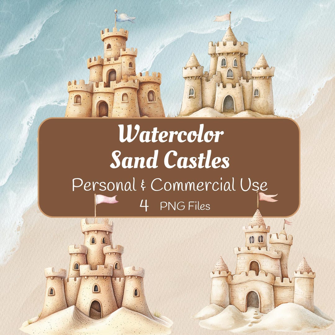 Watercolor Sand Castle Png, Beach Clipart for Kids, Summer Digital ...