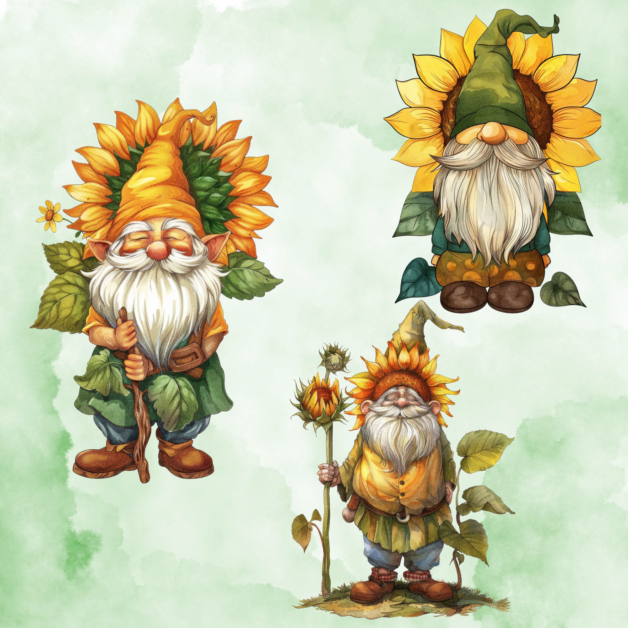 Sunflower Gnome Clipart Bundle | Garden Clipart | Floral Gnome Clipart ...