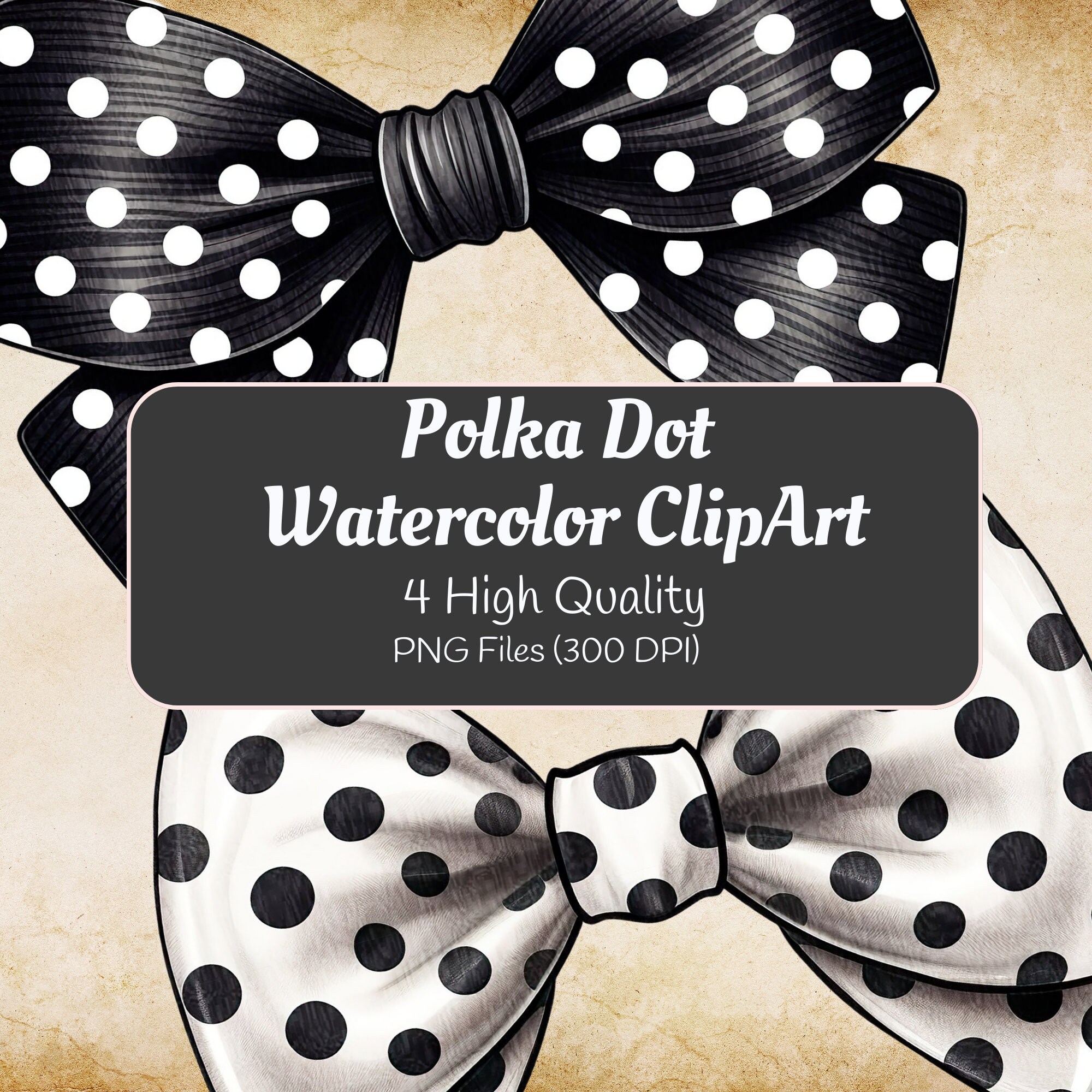 Polka Dot Bow Clipart | Commercial Use Bows Png | Watercolor Coquette ...