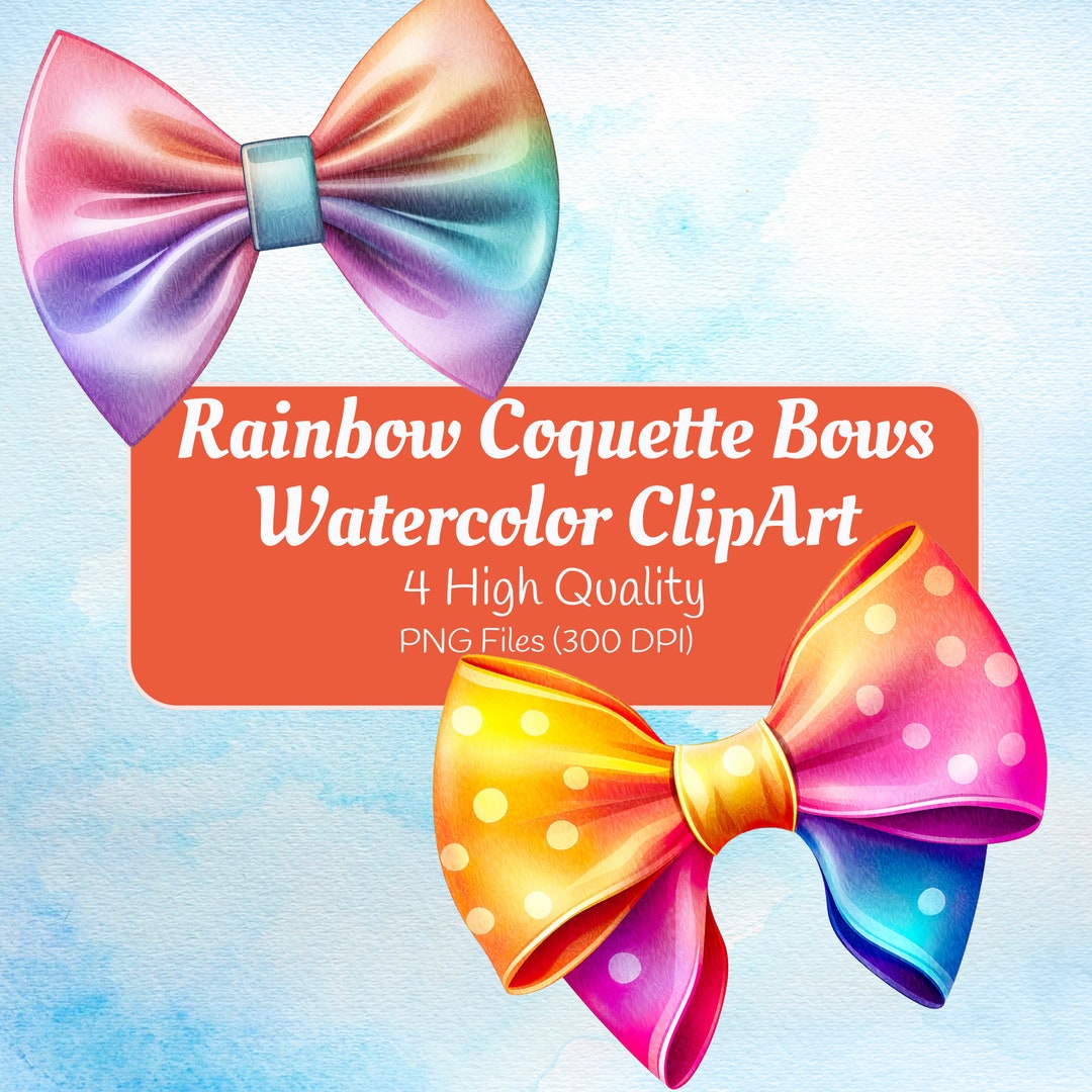 Rainbow Coquette Bows Png, Watercolor Coquette Bow, Commercial Use ...