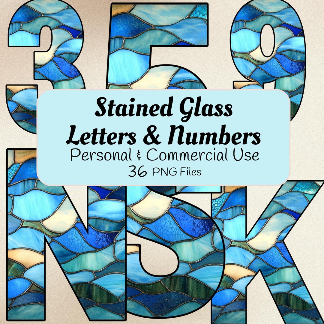 Stained Glass Alphabet Clipart, Beach Blue Decorative Letters and ...